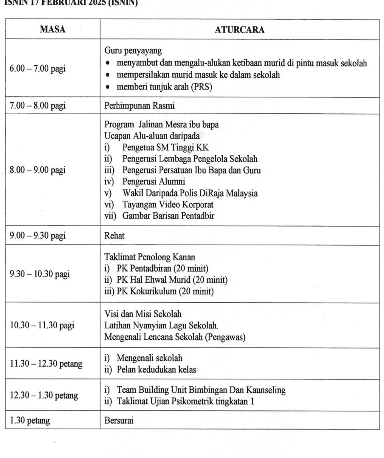 LAPORAN PROGRAM JALINAN MESRA IBU BAPA MURID BAHARU PERALIHAN / TINGKATAN 1 2025 – 亚庇中学